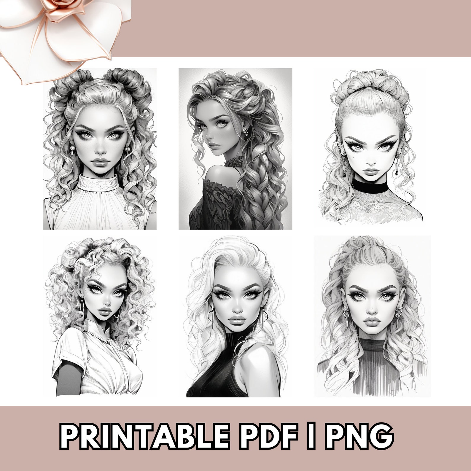 Chic Coloring Adventures: Hairstyles and Makeup Coloring Book Grayscale ...