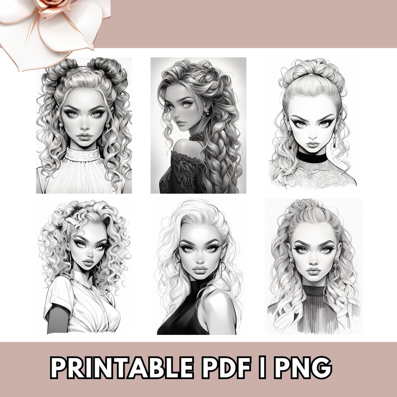 Chic Coloring Adventures: Hairstyles and Makeup Coloring Book Grayscale ...