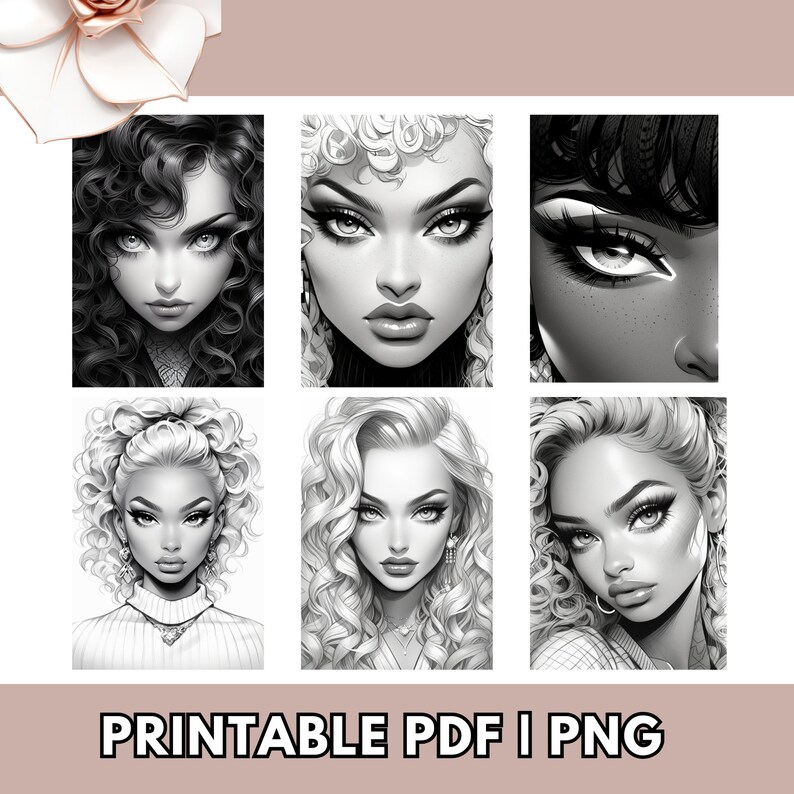 Procreate Coloring Book: Hairstyles and Makeup Expressions Grayscale ...