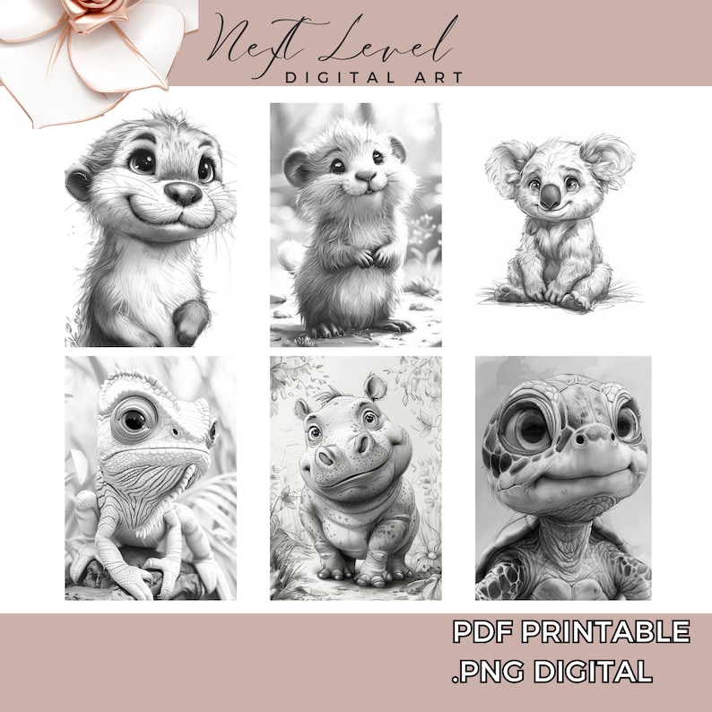 Cute Coloring Book, Baby Animals Printable Coloring Sheets, Grayscale ...