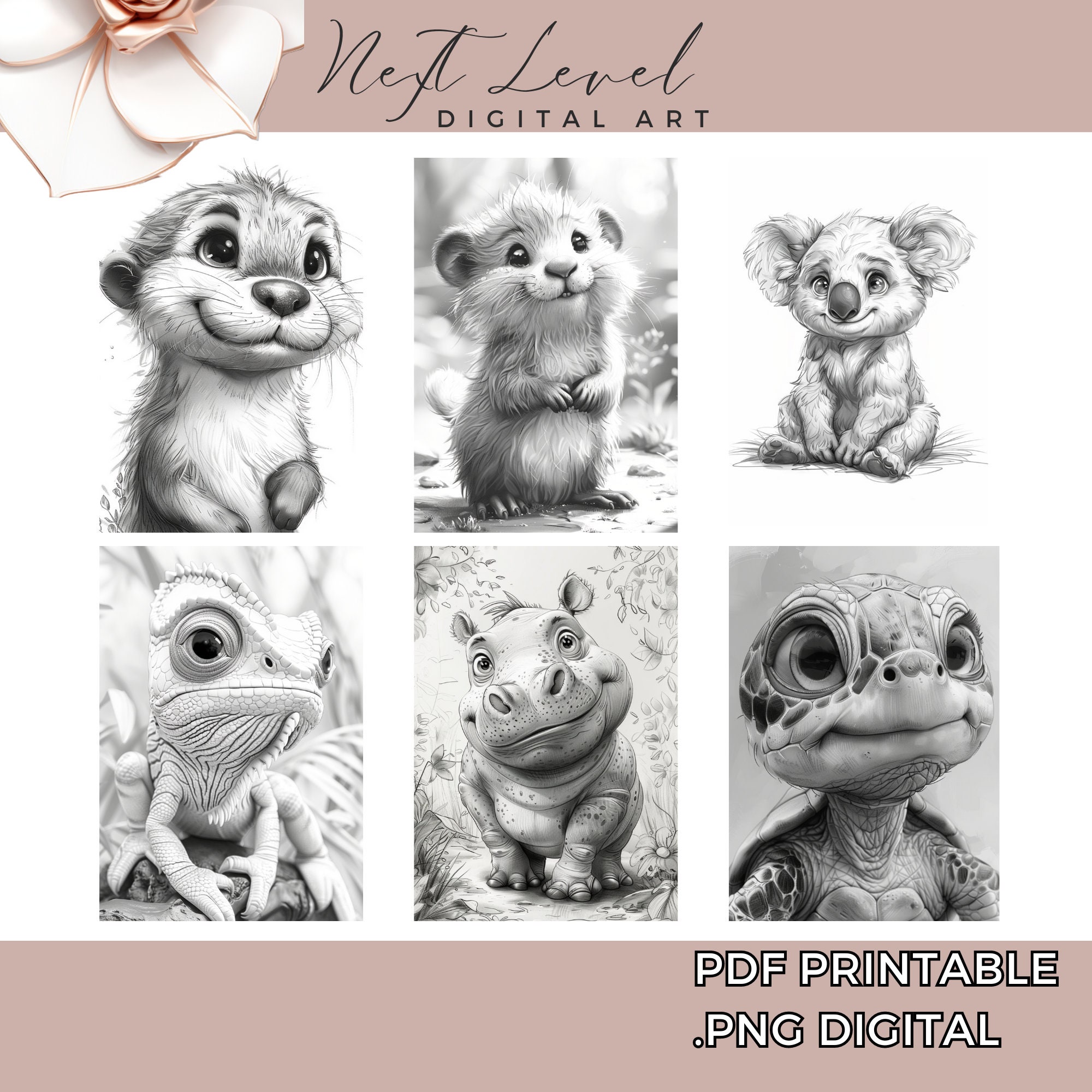Cute Coloring Book, Baby Animals Printable Coloring Sheets, Grayscale ...