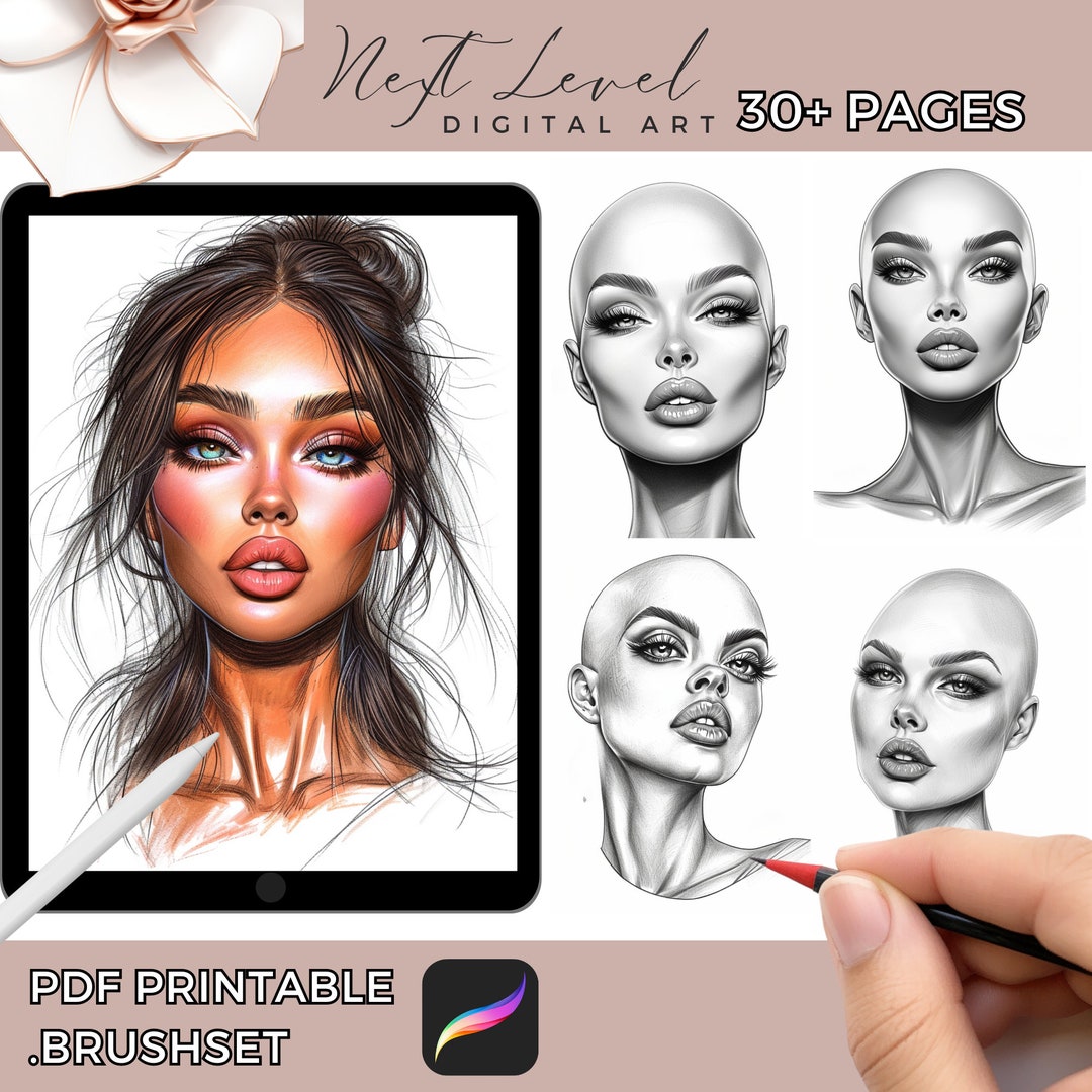 Procreate Brushes Bald Women Coloring Book Hairstyles and Makeup ...