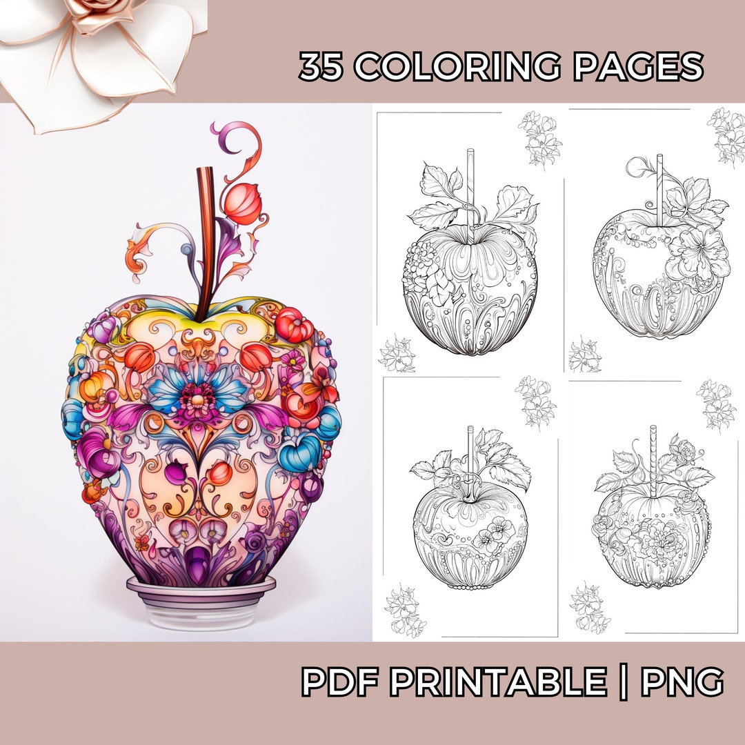 35 Beautiful Gourmet Candy Apple Adult Coloring Book Pages in Beautiful ...