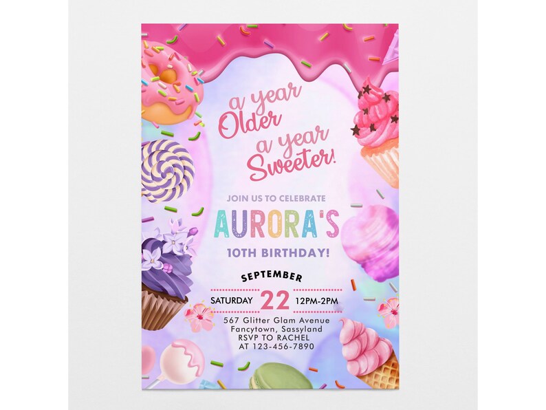 Editable ANY AGE Candyland Celebration Birthday Party Invitation Sugar ...