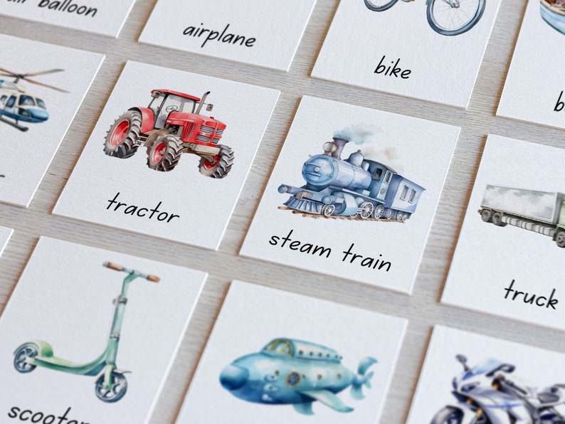 Transport Montessori Nomenclature 3 Part Classification Flash Cards ...