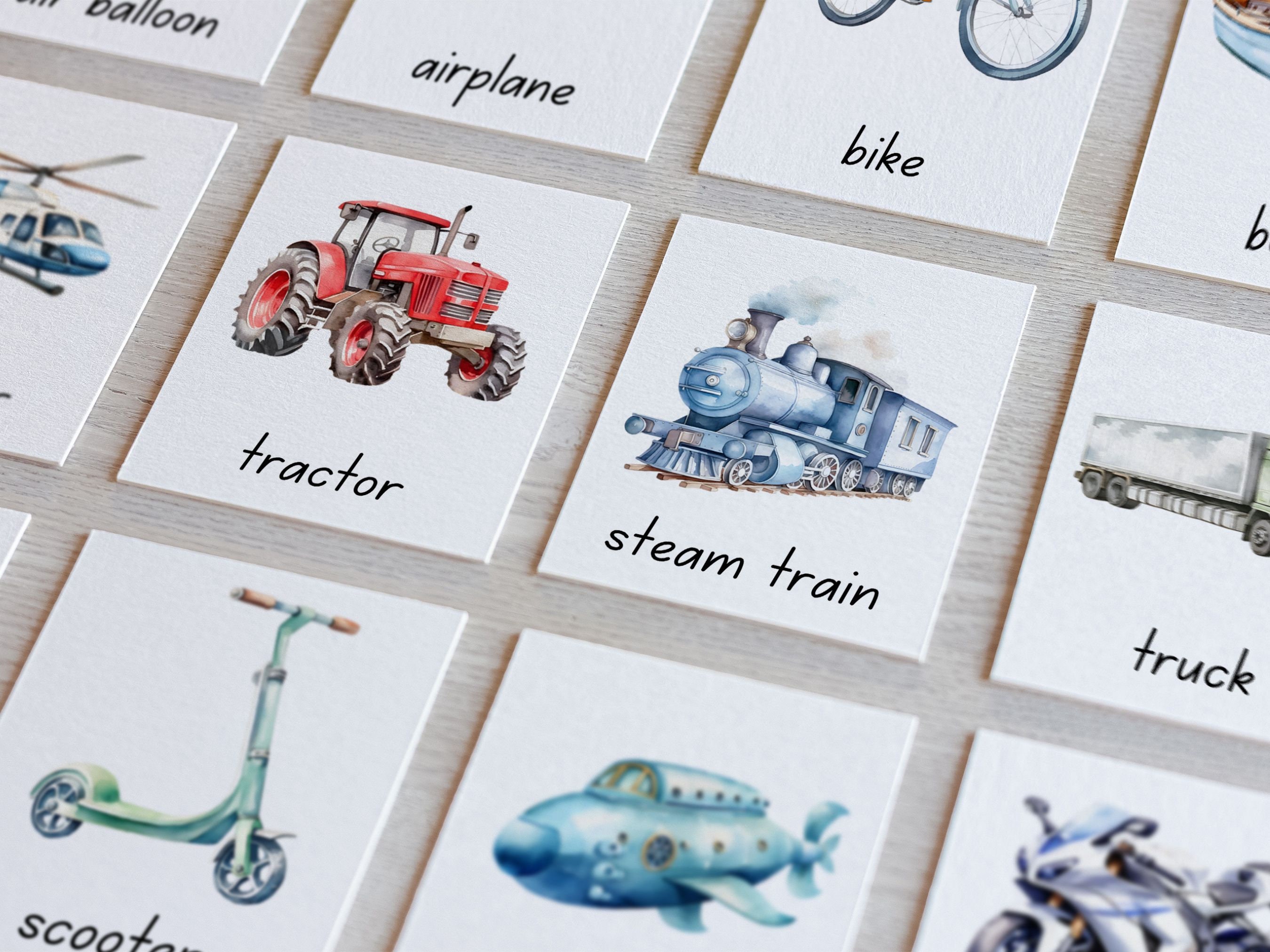 Transport Montessori Nomenclature 3 Part Classification Flash Cards ...
