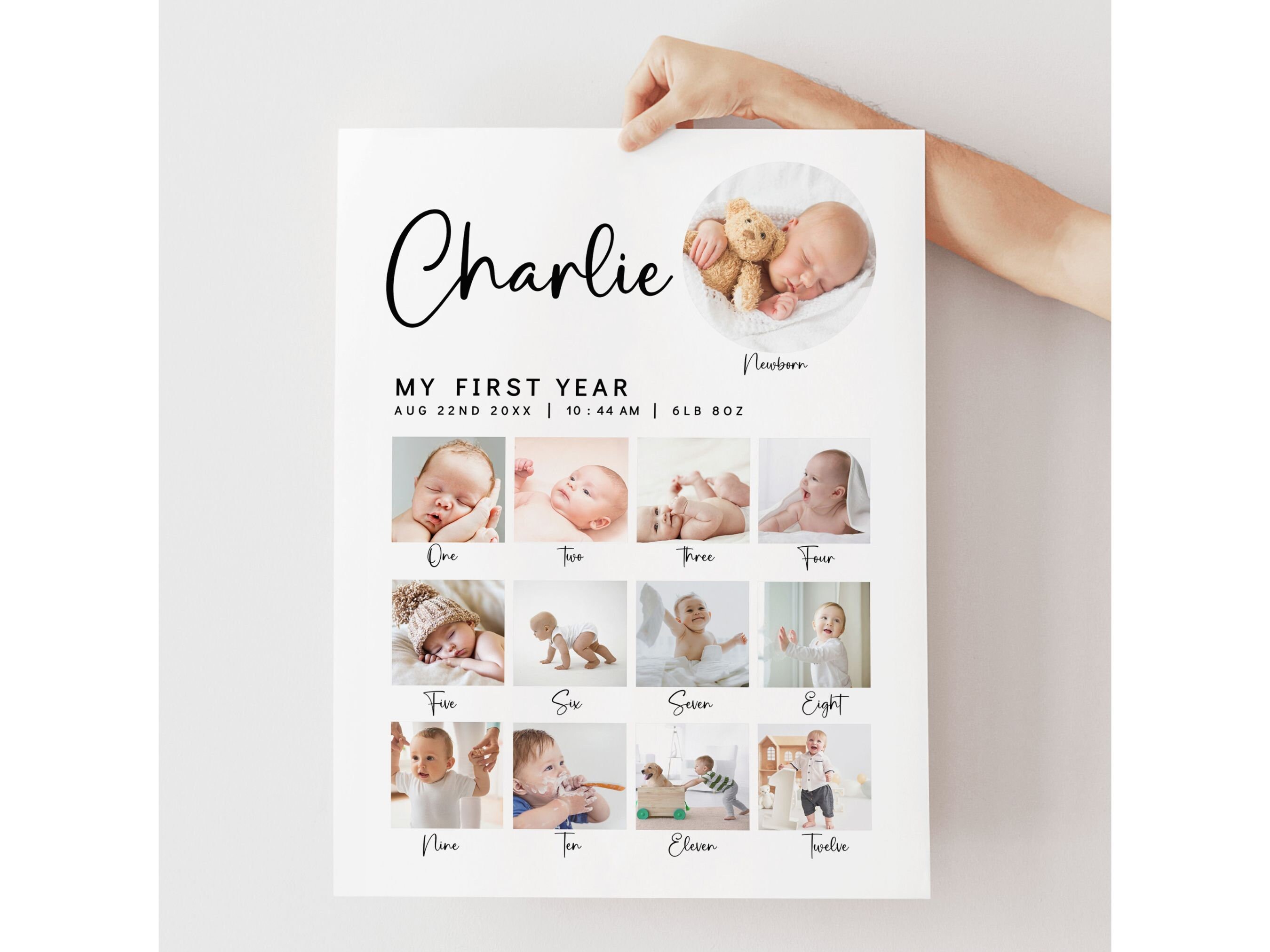 Personalized Baby Birthday One Year Photo Poster Stats Board ...