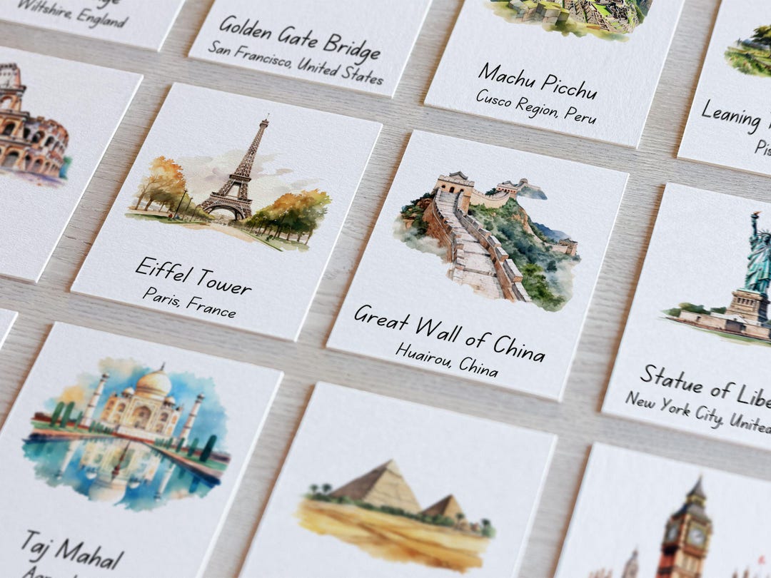 World Landmarks Montessori Nomenclature 3 Part Classification Flash ...