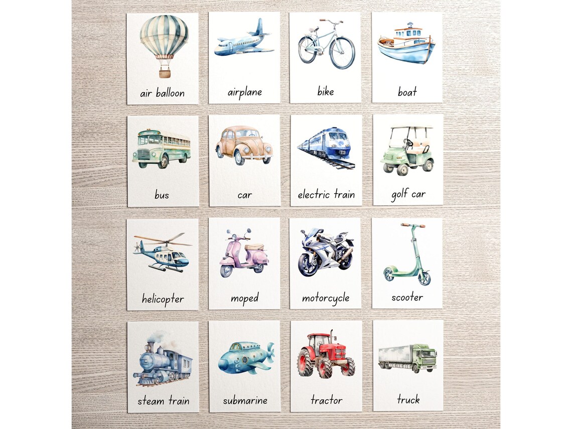 Transport Montessori Nomenclature 3 Part Classification Flash Cards ...