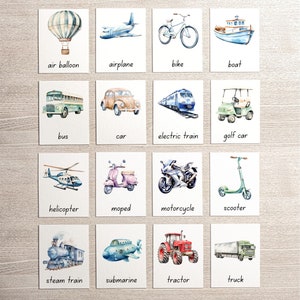 Transport Montessori Nomenclature 3 Part Classification Flash Cards ...