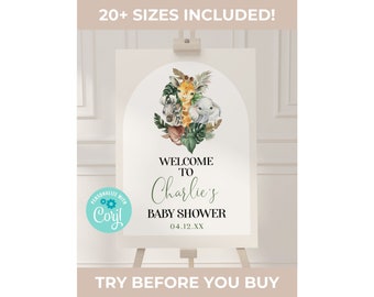 Editable A Little Wild One Baby Shower Welcome Sign, Safari Jungle Baby ...