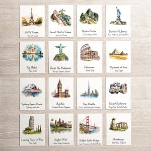 World Landmarks Montessori Nomenclature 3 Part Classification Flash ...