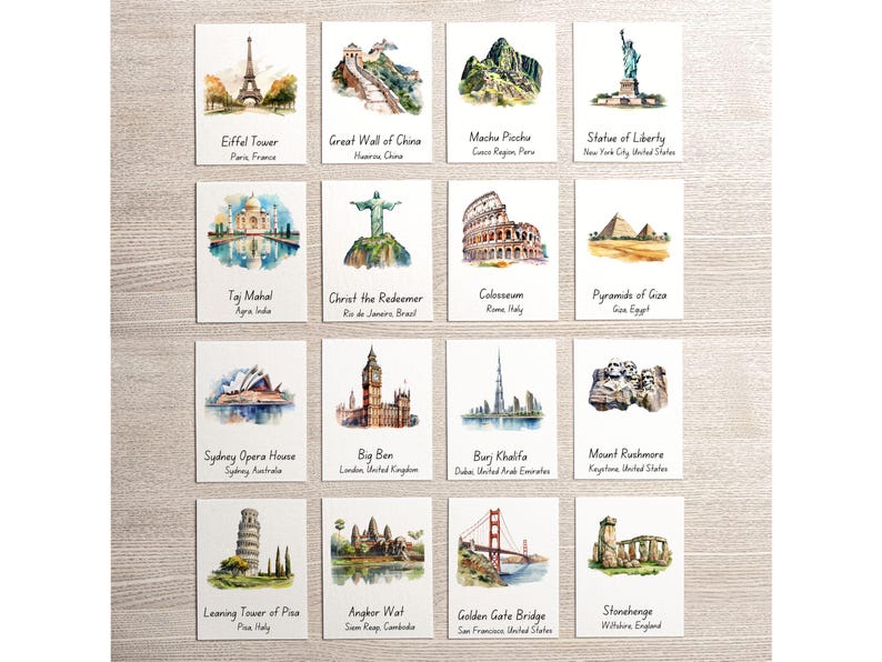 World Landmarks Montessori Nomenclature 3 Part Classification Flash ...