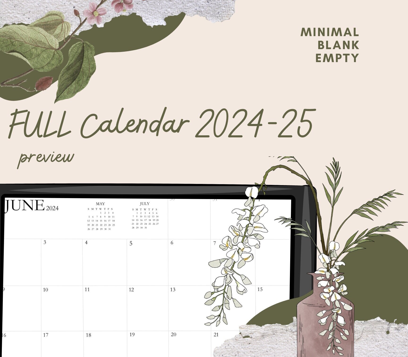JUNE 2024-JUNE 2025 Minimalist Fulldigital Calendar: Plan Your Year ...