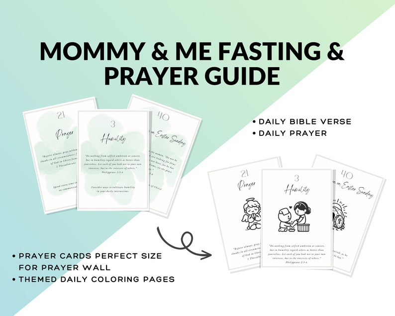 40-day Mommy and Me Green Prayer Card + Coloring Page Bundle, Lenten ...