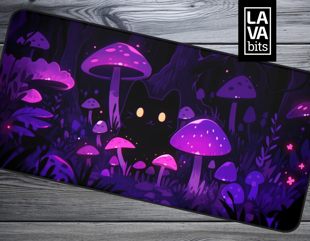 Mushroom Deskmat Anime Cat Mouse Pad Cute Purple XL Mousepad - Etsy
