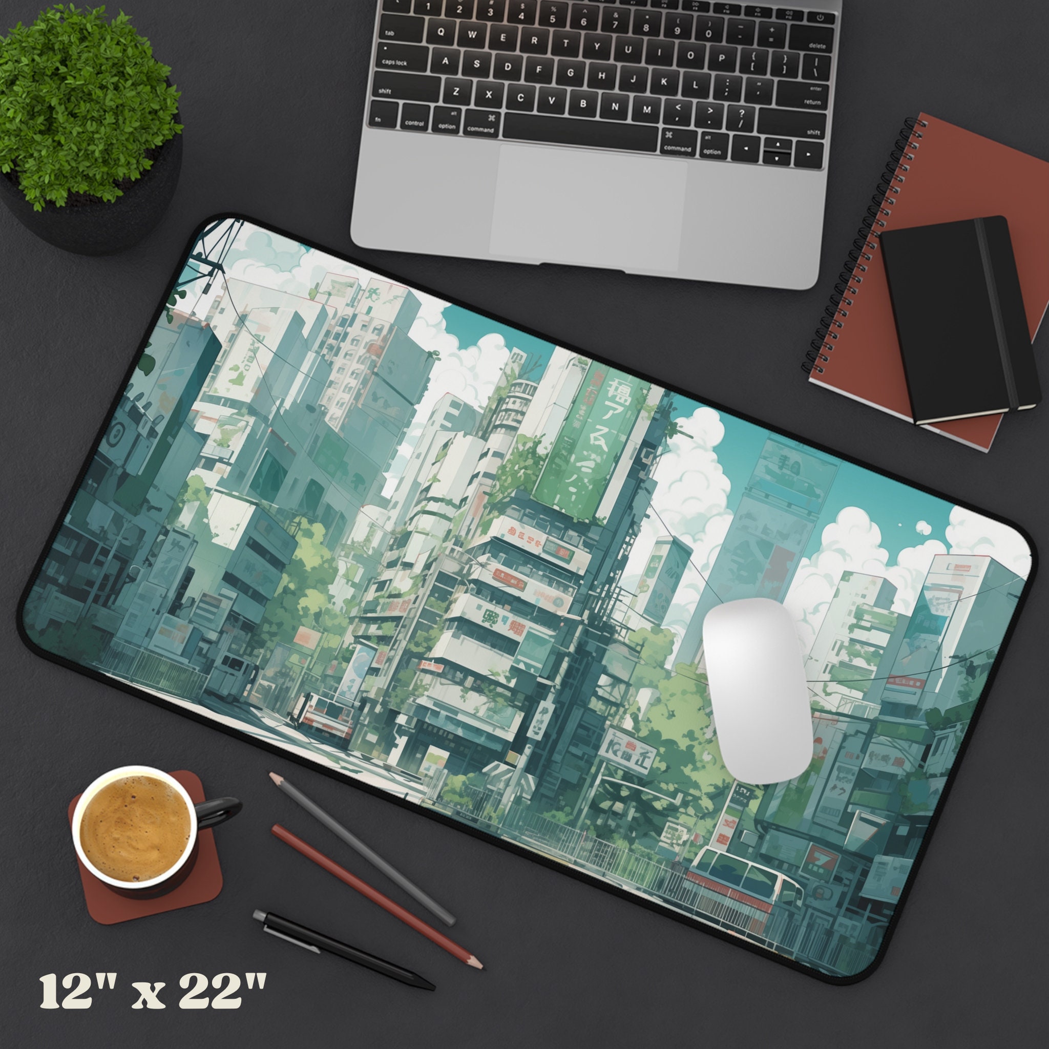 Tokyo City Desk Mat, Japanese Green Matcha Mousepad XL - Etsy