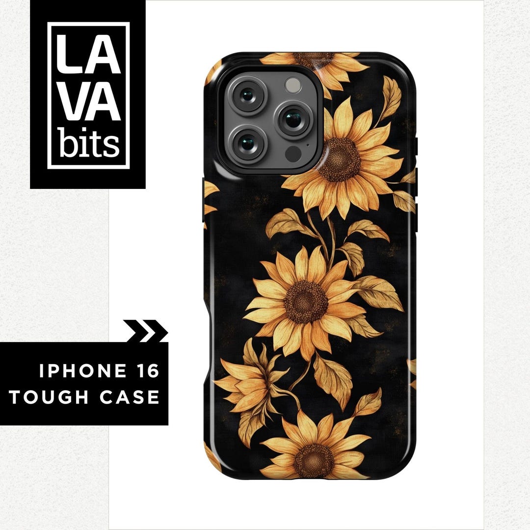 Sunflower Dark Floral Tough Magsafe Phone Case for iPhone 16, 16 Pro ...