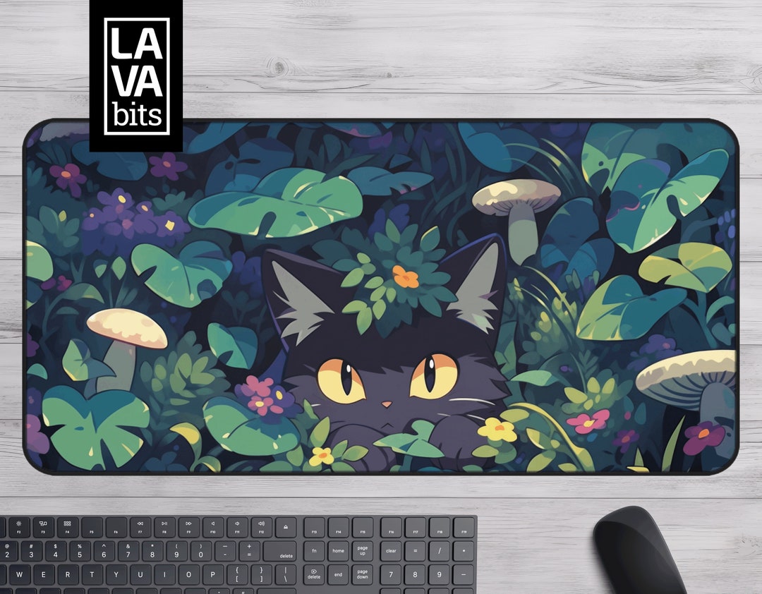 Mushroom Deskmat Anime Cat Mouse Pad Cute Purple XL Mousepad Cat Desk ...