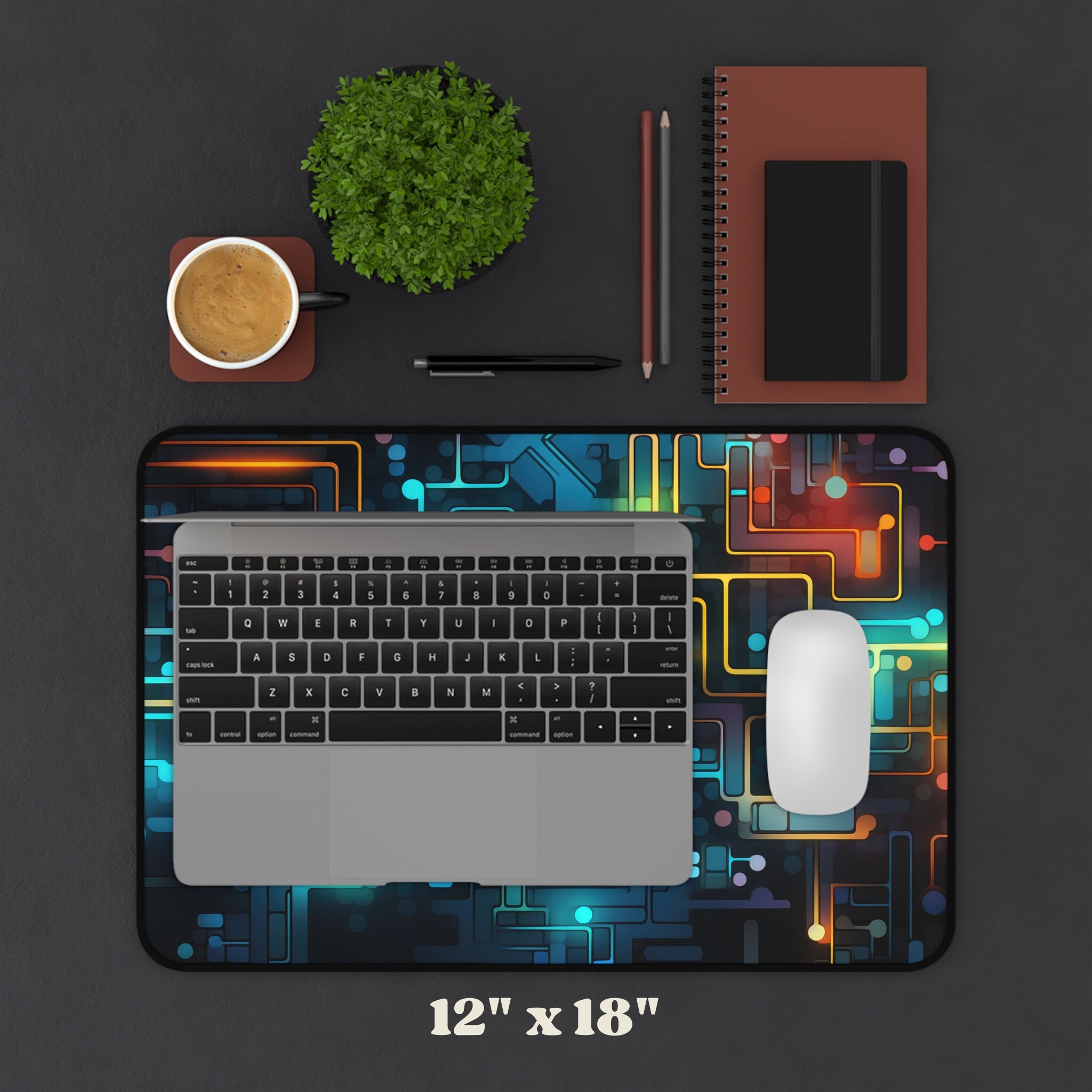 Vibrant Neon Desk Mat Aesthetic Tech Mousepad Orange Circuit - Etsy