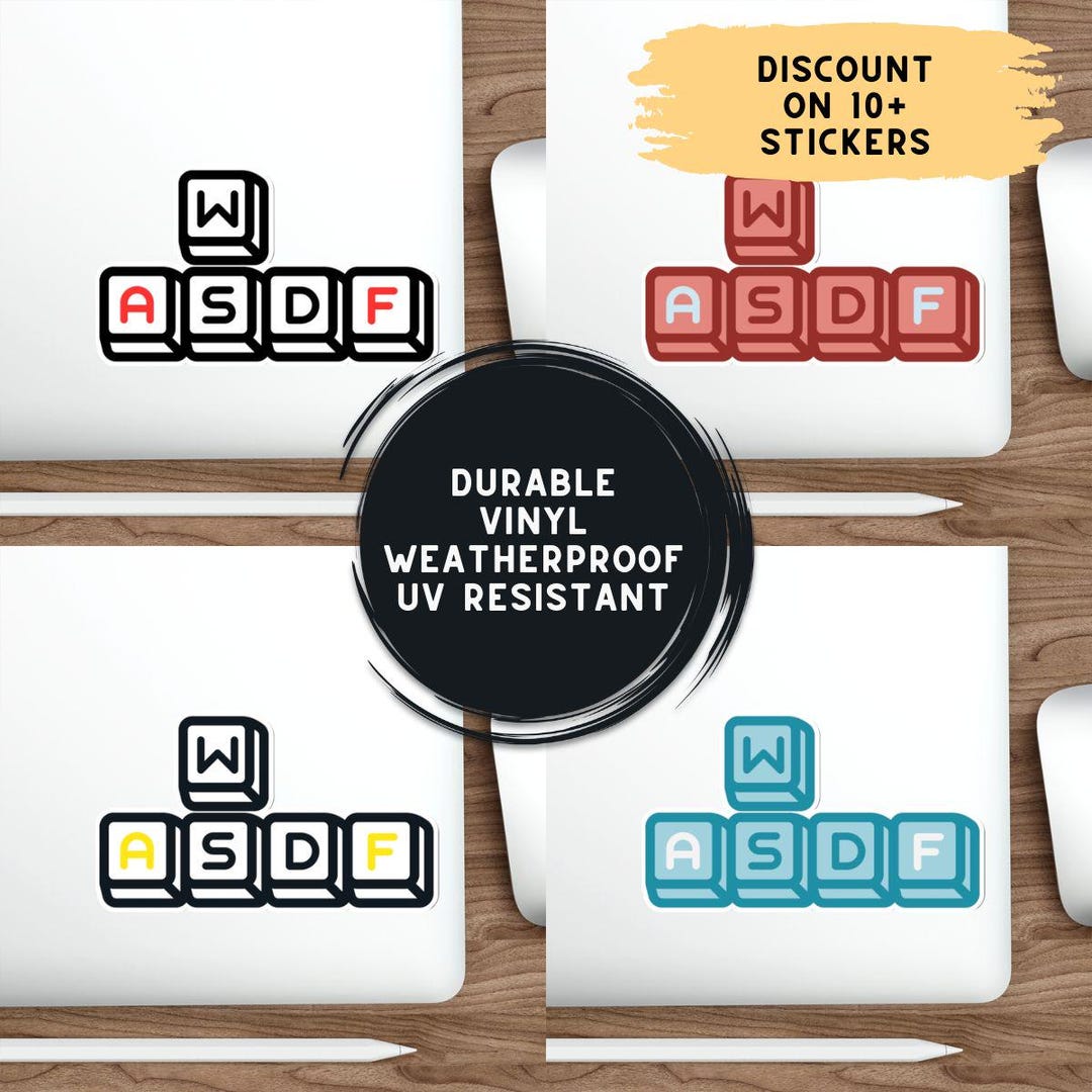 WASD Keyboard Keys Stickers, Funny PC Gamer Die-cut Stickers, Gaming ...