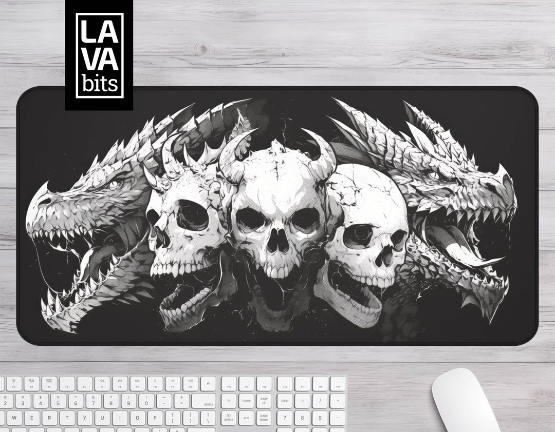 Gothic Skulls Desk Mat Aesthetic Dragon Grayscale Deskmat XL Mousepad ...