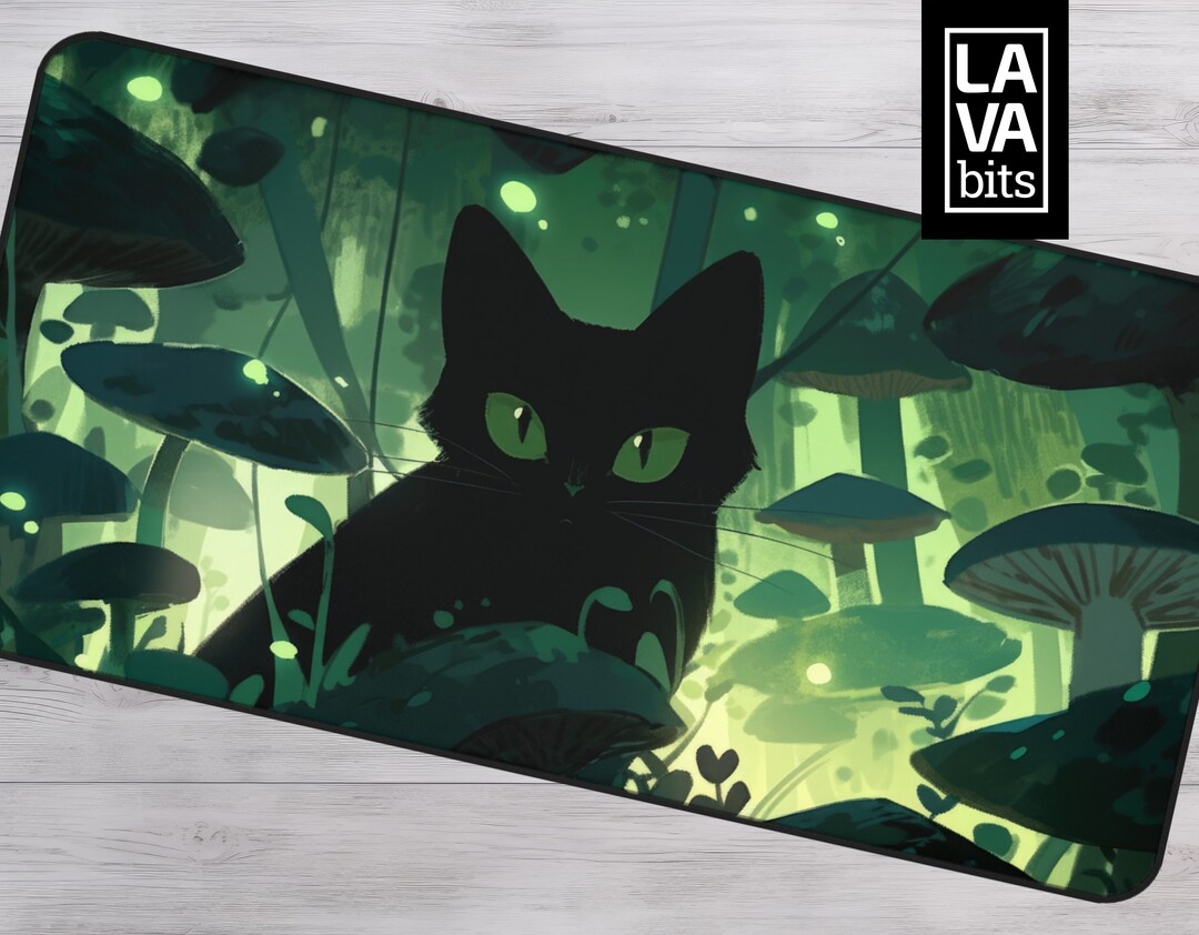 Mushroom Deskmat Anime Cat Mouse Pad Cute Green XL Mousepad Cat Desk ...