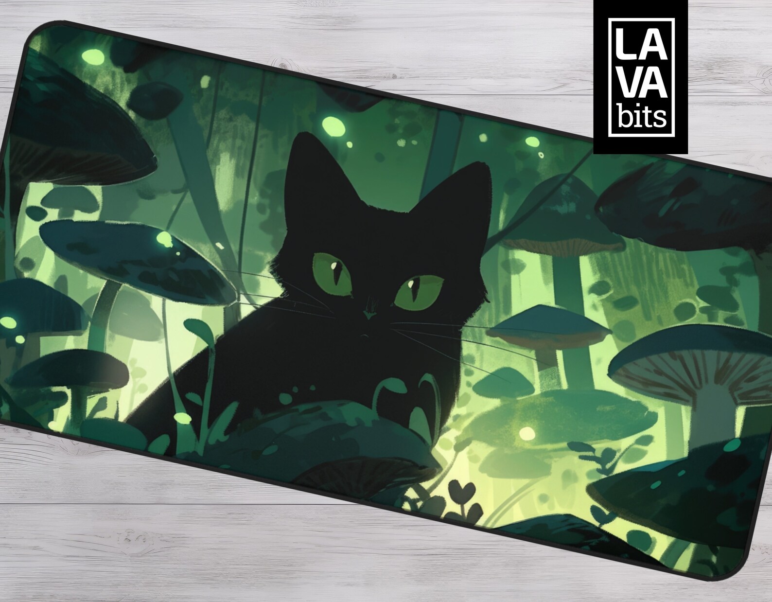 Mushroom Deskmat Anime Cat Mouse Pad Cute Green XL Mousepad Cat Desk ...