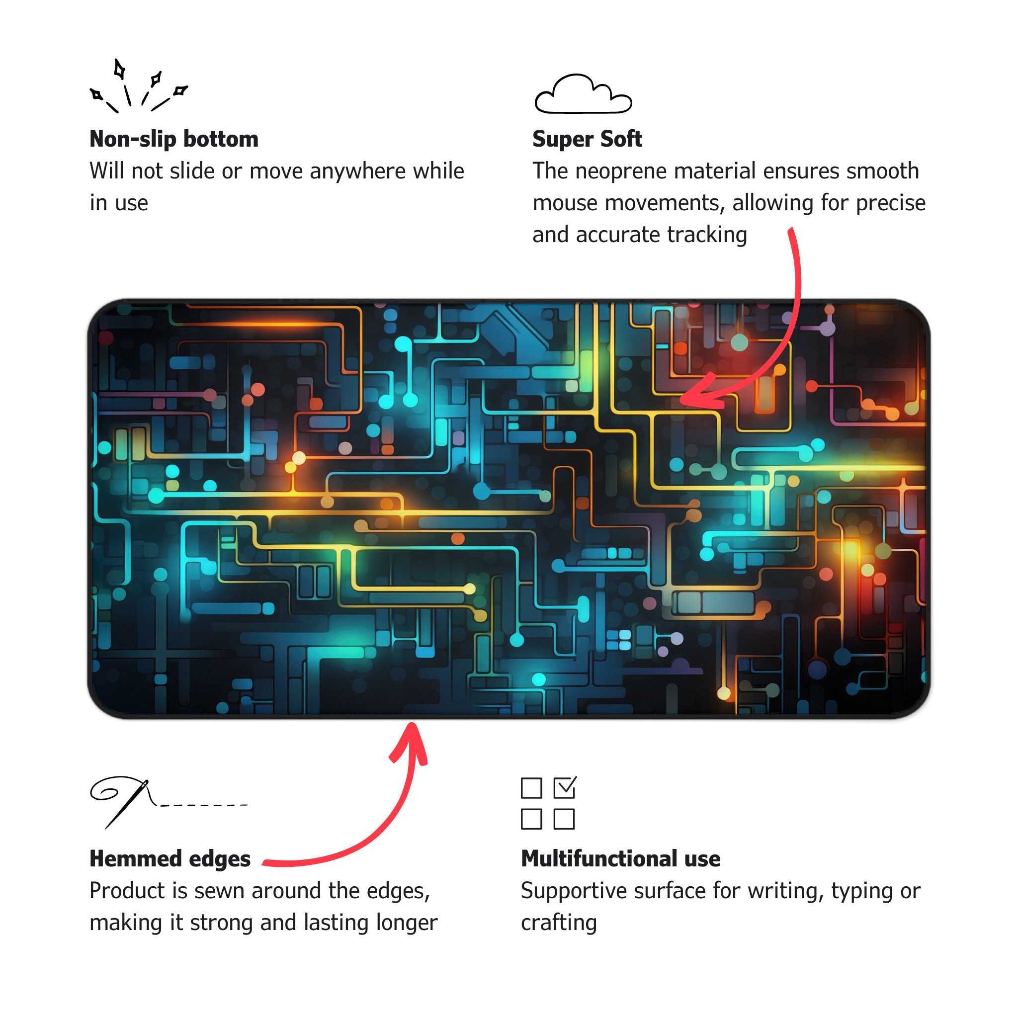 Vibrant Neon Desk Mat Aesthetic Tech Mousepad Orange Circuit - Etsy