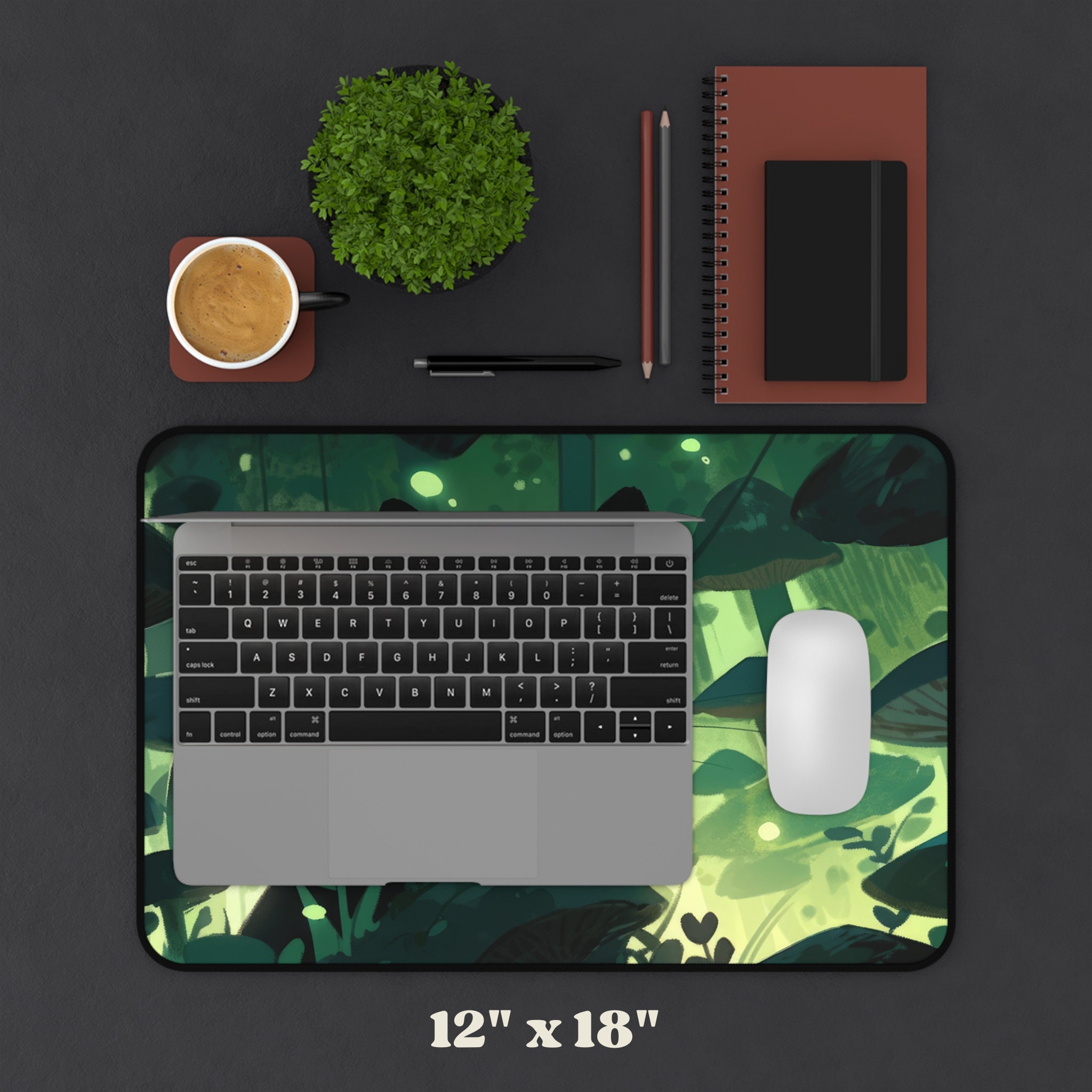 Mushroom Deskmat Anime Cat Mouse Pad Cute Green XL Mousepad - Etsy