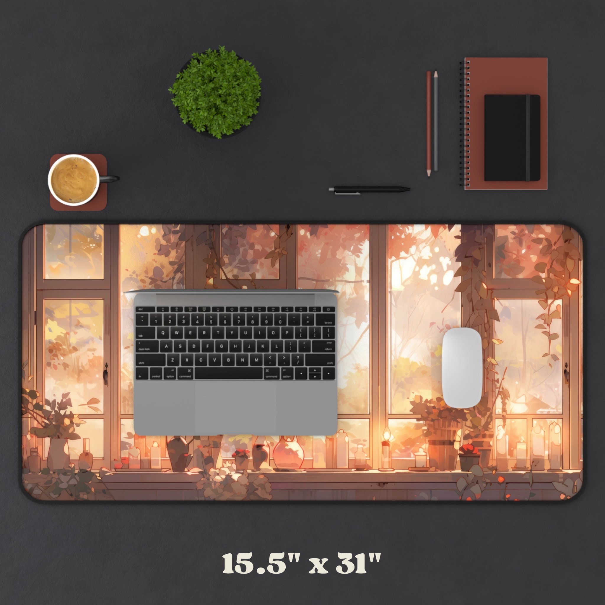 Cozy Scenic Desk Mat Aesthetic Deskmat Lofi XL Mousepad Plants Desk Mat ...