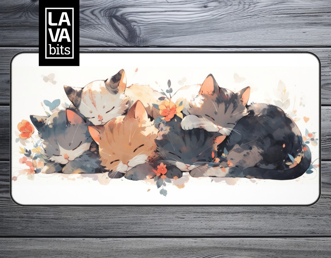 Cute Cat Desk Mat Aesthetic Adorable Cats Mouse Pad Cute XL Mousepad ...