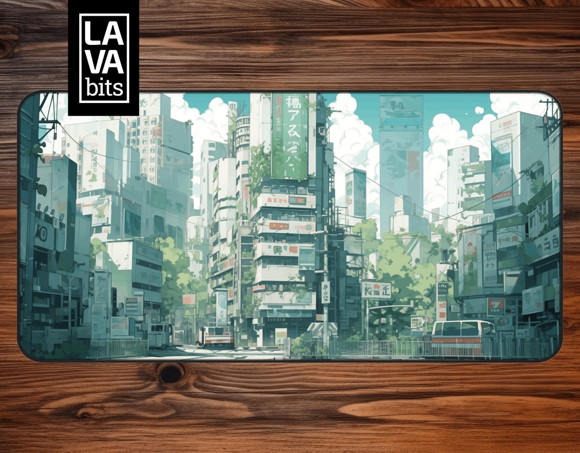 Tokyo City Desk Mat, Japanese Green Matcha Mousepad XL - Etsy