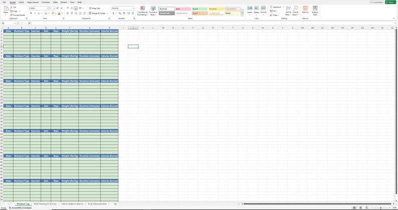 Health and Fitness Tracker Excel | Workout Log, Meal Planner & Body ...