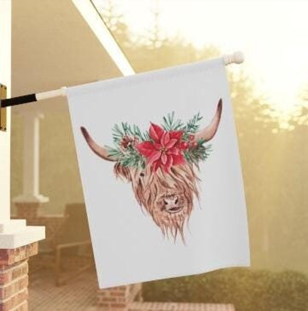Christmas Highland Cow House Banner, Christmas Cow House Flag ...