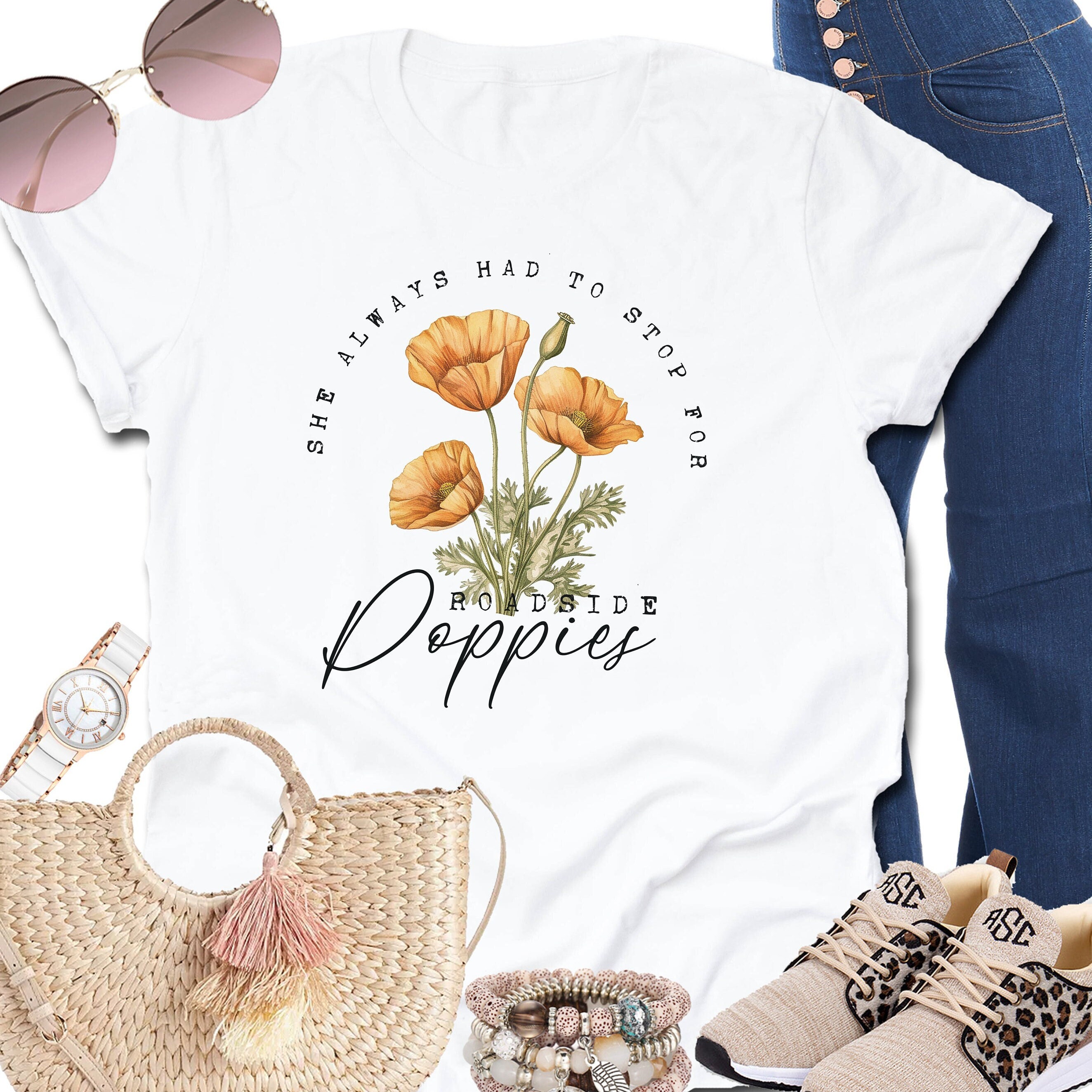 Wildflower T Shirt Floral Shirt Botanical Shirt Poppies Shirt
