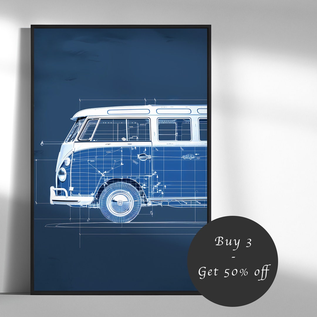 Retro VW Volkswagen Bus Wall Art Vintage Car Print Poster Decor ...