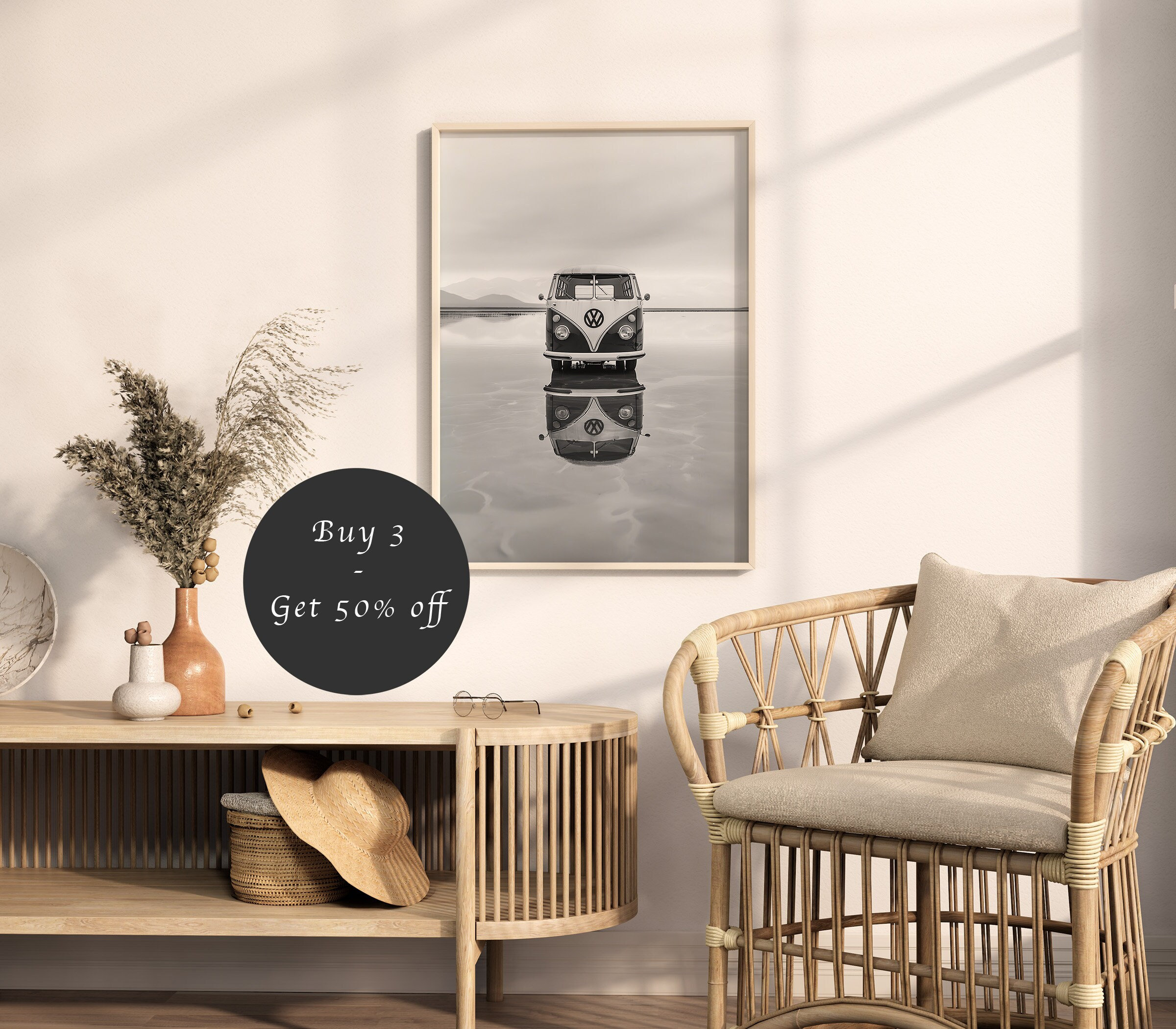 Retro VW Volkswagen Bus Wall Art Photo Car Print Poster Decor, Black ...