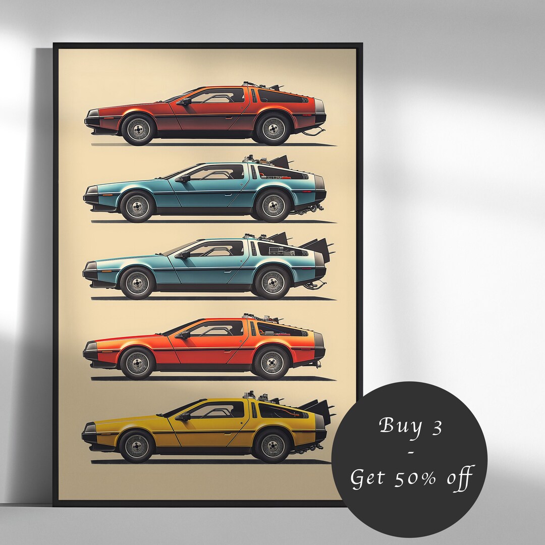 Retro DMC Delorean Back to the Future Wall Art Vintage Car Print Poster ...