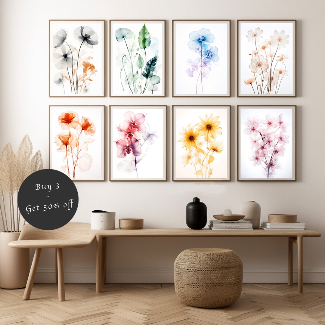 Eclectic Set of 8 X-ray Botany Prints Flower Wall Art, Modern Boho ...