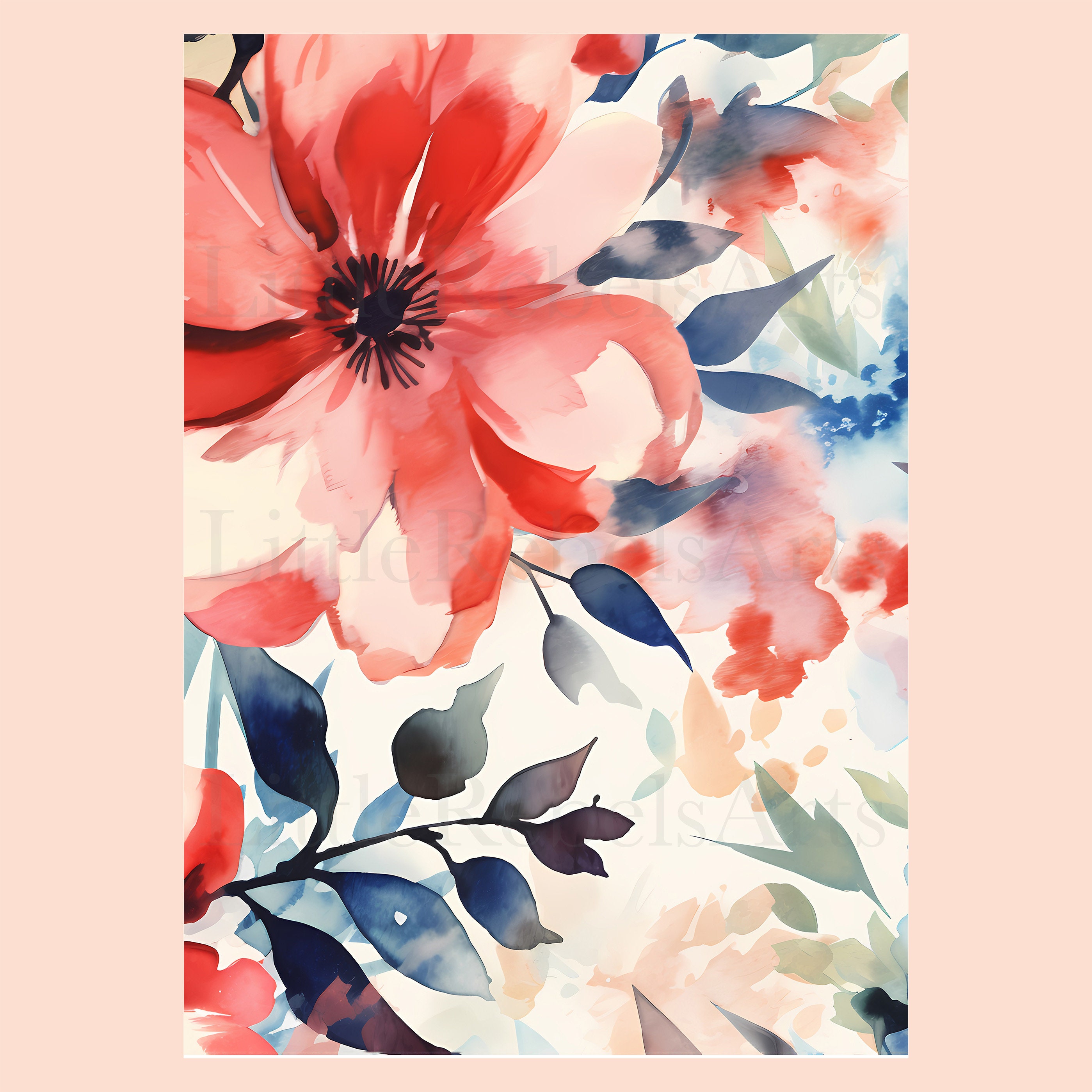 Contemporary Split Wall Art Set of 2 Spring Flower Pattern Prints, Boho ...