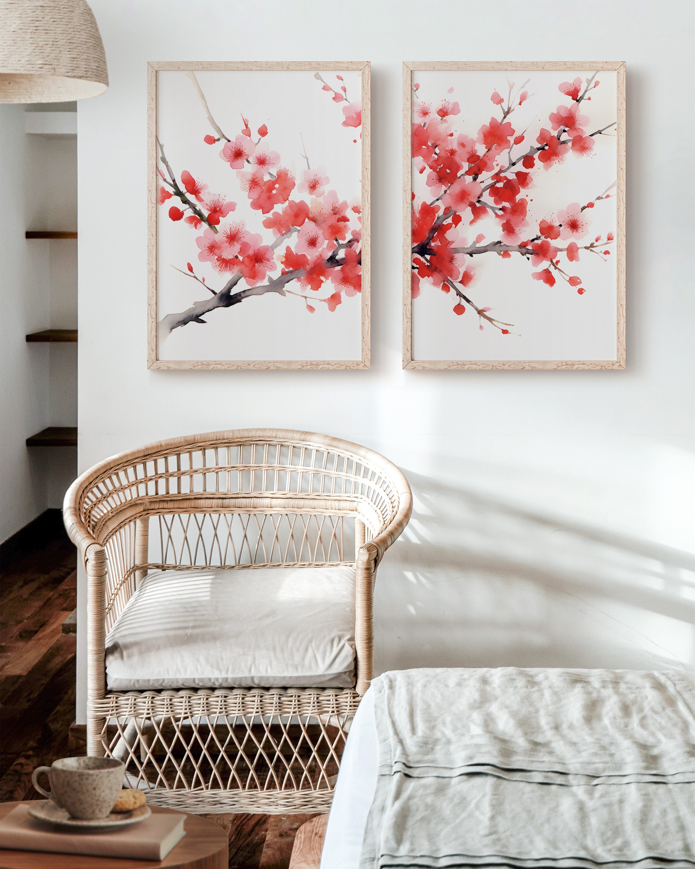 Contemporary Split Wall Art Set of 2 Cherry Blossom Branch Pattern ...