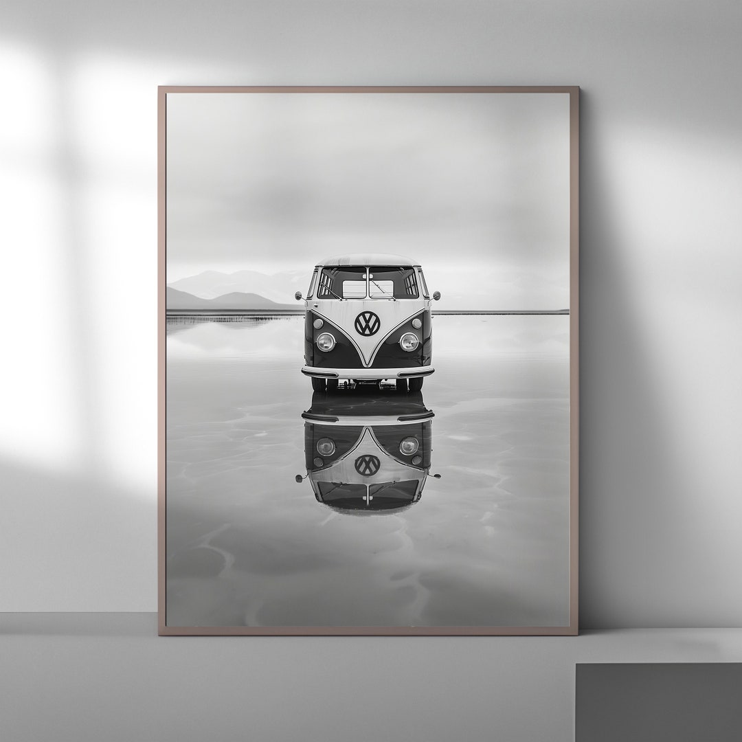Retro VW Volkswagen Bus Wall Art Photo Car Print Poster Decor, Black ...