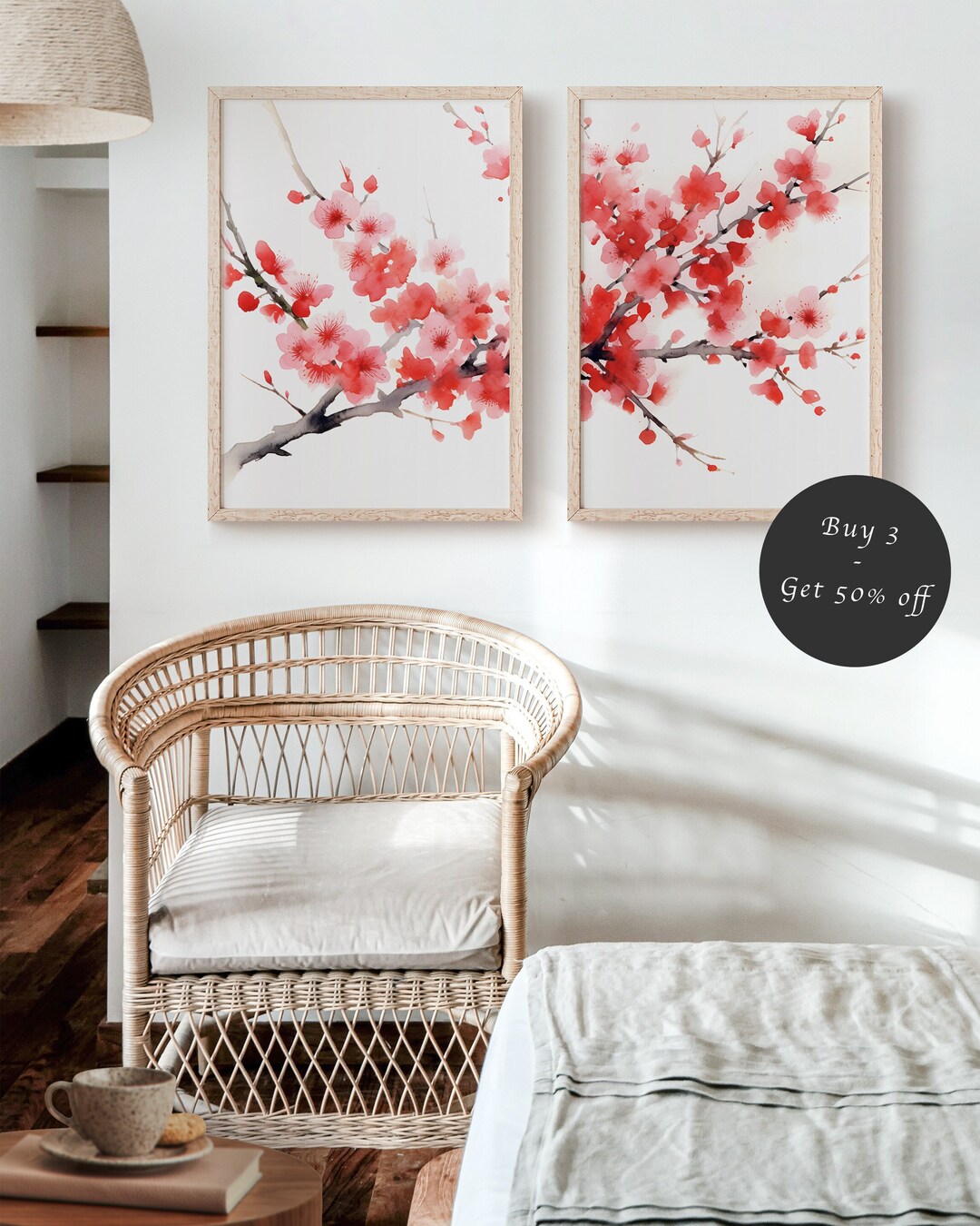 Contemporary Split Wall Art Set of 2 Cherry Blossom Branch Pattern ...