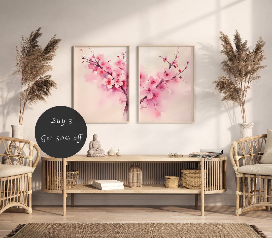 Contemporary Split Wall Art Set of 2 Spring Flower Pattern Prints, Boho ...
