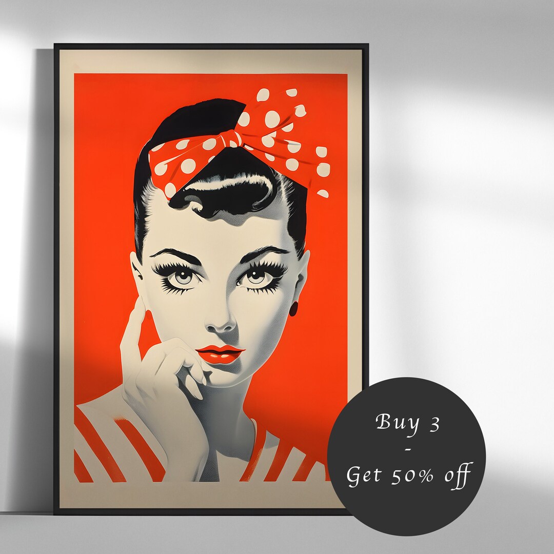 Mid-century Modern Portrait Poster Print Decor, French Woman With Bow ...