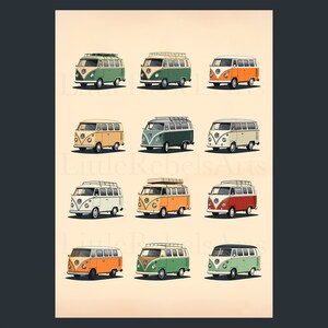 Retro VW Volkswagen Bus Wall Art Vintage Car Print Poster Decor, Mid ...