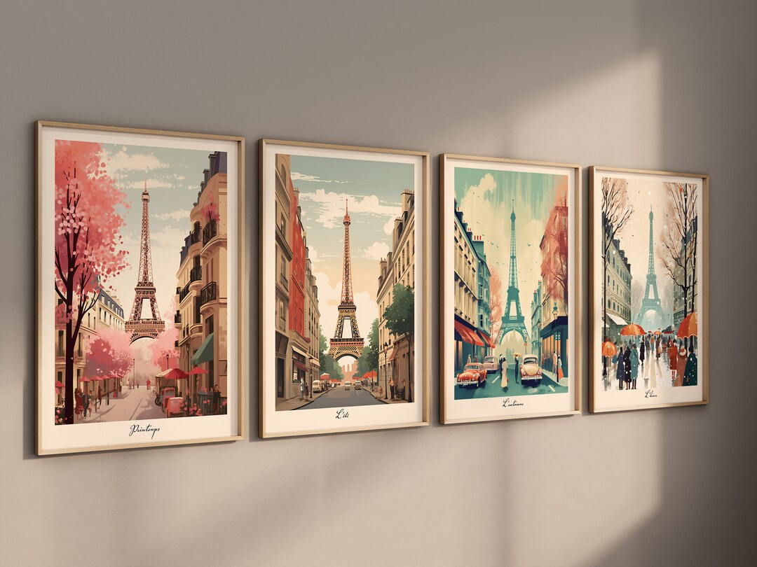 Mid-century Modern Wall Art Set of 4 Vintage Paris Seasons Poster ...