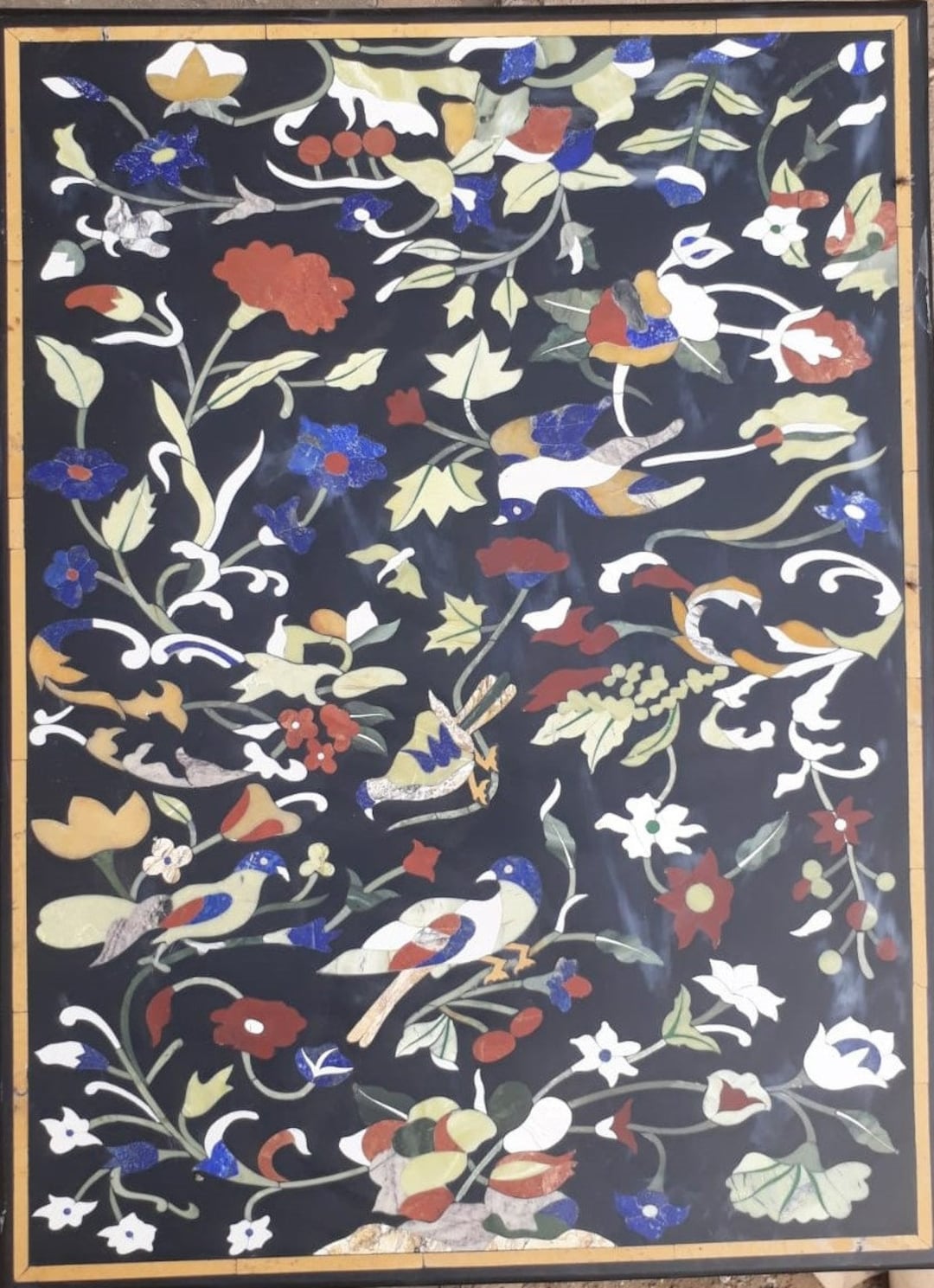 BLACK Marble Inlay Table Top, Birds Inlay Arts Coffee Table, Marble ...