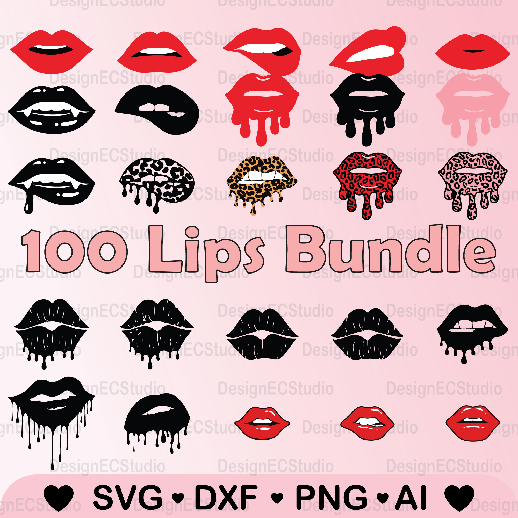 Huge 100 Lips Bundle, Lipstick Svg, for Cutting Machine Template, Ai ...